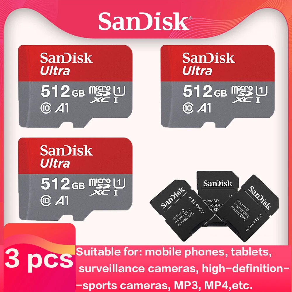 SanDisk 3 Pcs Sell 512GB Micro SD A1 Ultra Memory Card SDXC UHS I 120M