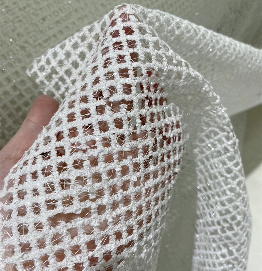 Checkered-Mesh-Fabric-Shiny-Sequin-Glitter-Designer-Fabric-DIY-Sewing ...