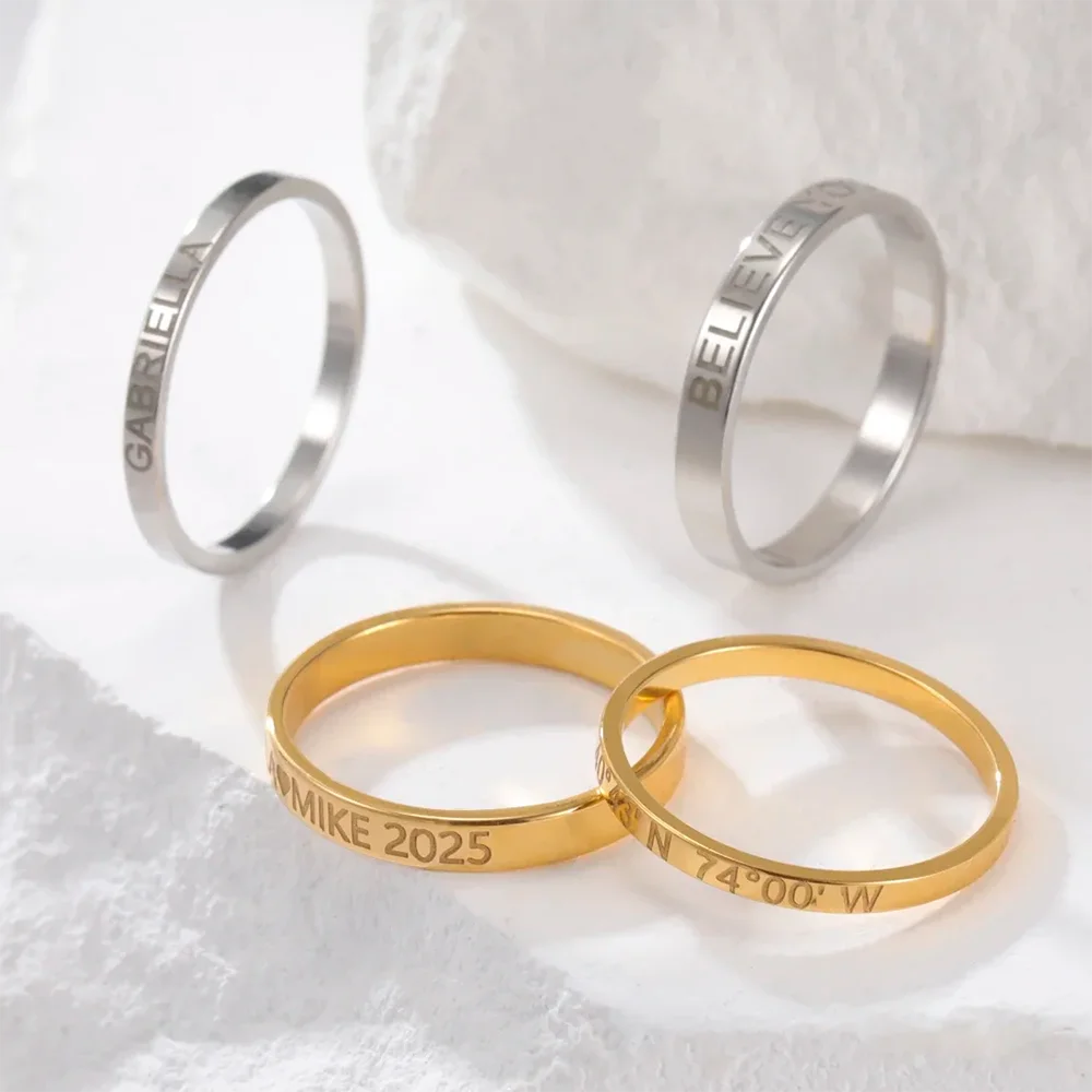 Teamer Engraved Custom Rings Stainless Steel Gold Color Personalized ...