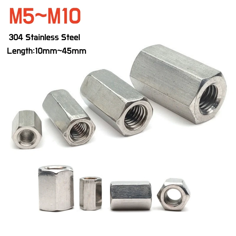 1-10pcs-M5-M6M8M10-Metric-Hex-Column-Coupling-Nut-304-Stainless-Steel ...