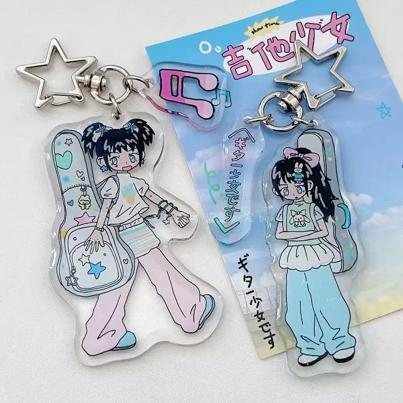 Korean Fashion Kawaii Y2k Girl Keychain Harajuku Cute Guitar Girl Anime ...