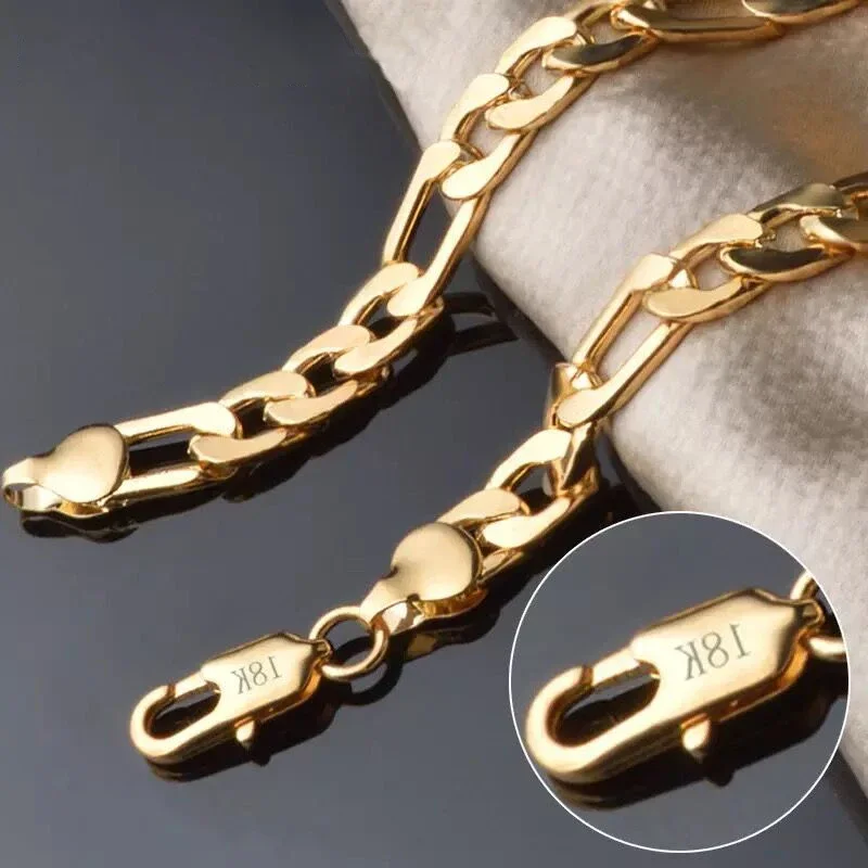 8-Inch-Gold-Bracelet-8MM-Gold-Silver-Color-Full-Side-Figaro-Chain ...