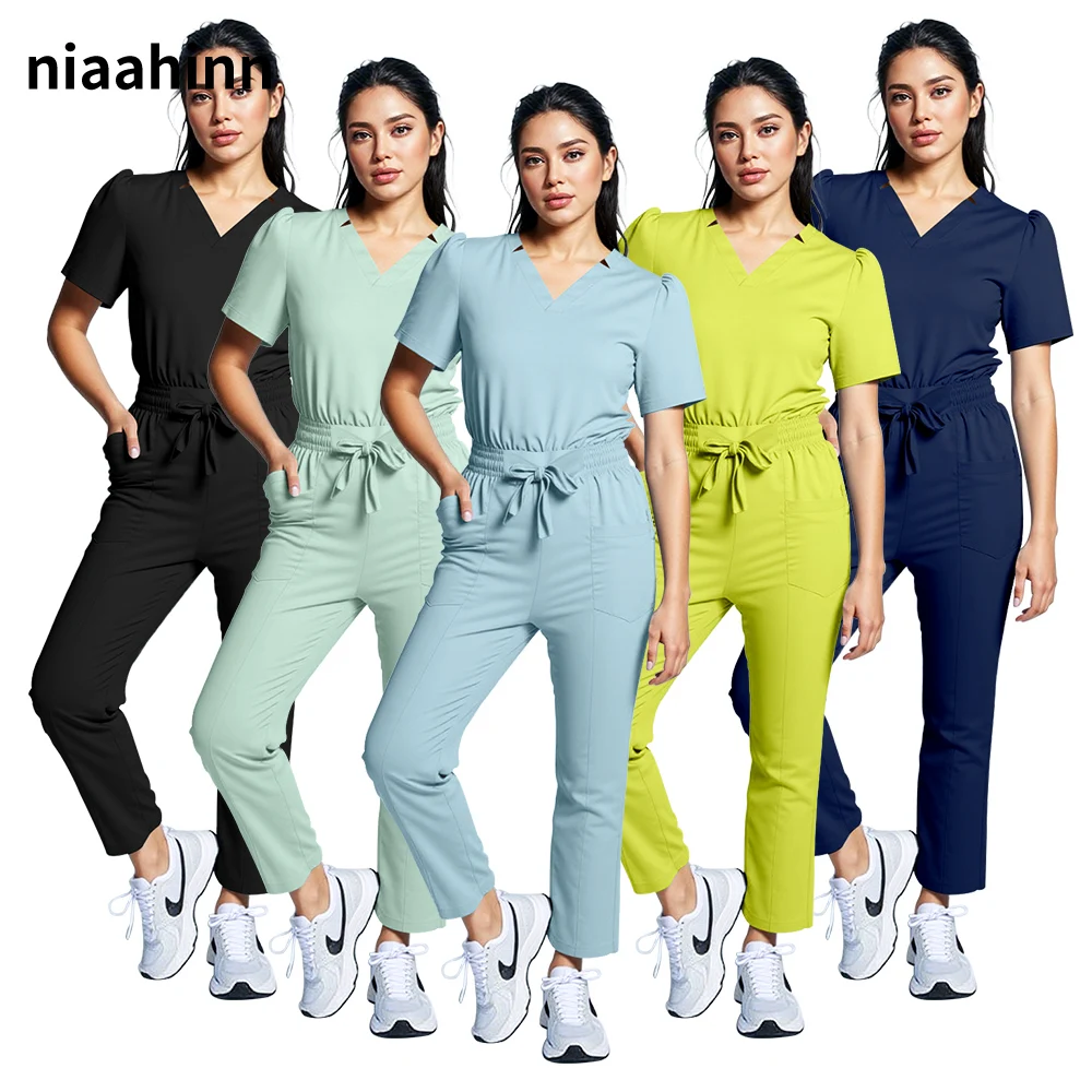 Niaahinn Nurse Surgery Uniform V-neck Tops Pants Scrub Sets Surgical ...