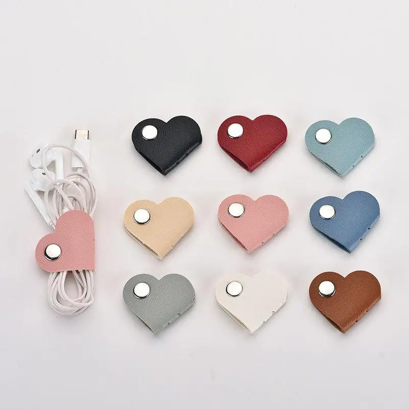 3/5/10Pcs Heart-shaped Cable Clip Hub Multifunctional PU Leather Phone ...