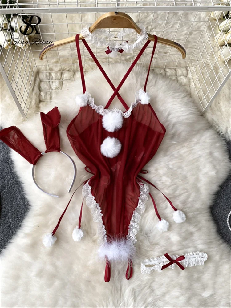 SINGREINY Female Sexy Erotic Rompers Sleeveless Cosplay Mesh Chic Sexy ...