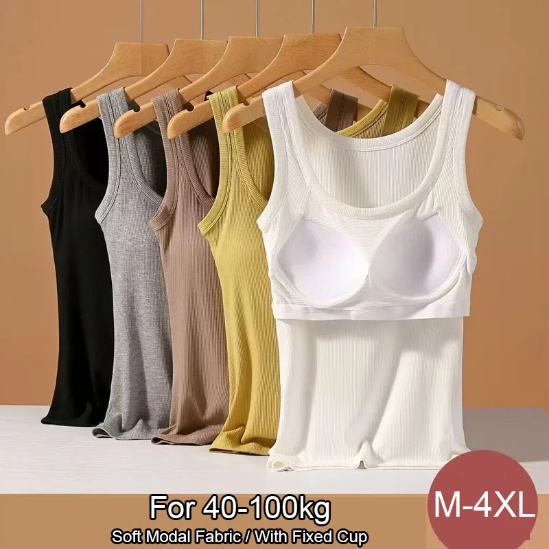 Modal-Plus-Size-Women-Sleeveless-Camisole-Top-With-Chest-Pad-Tank-Tops ...