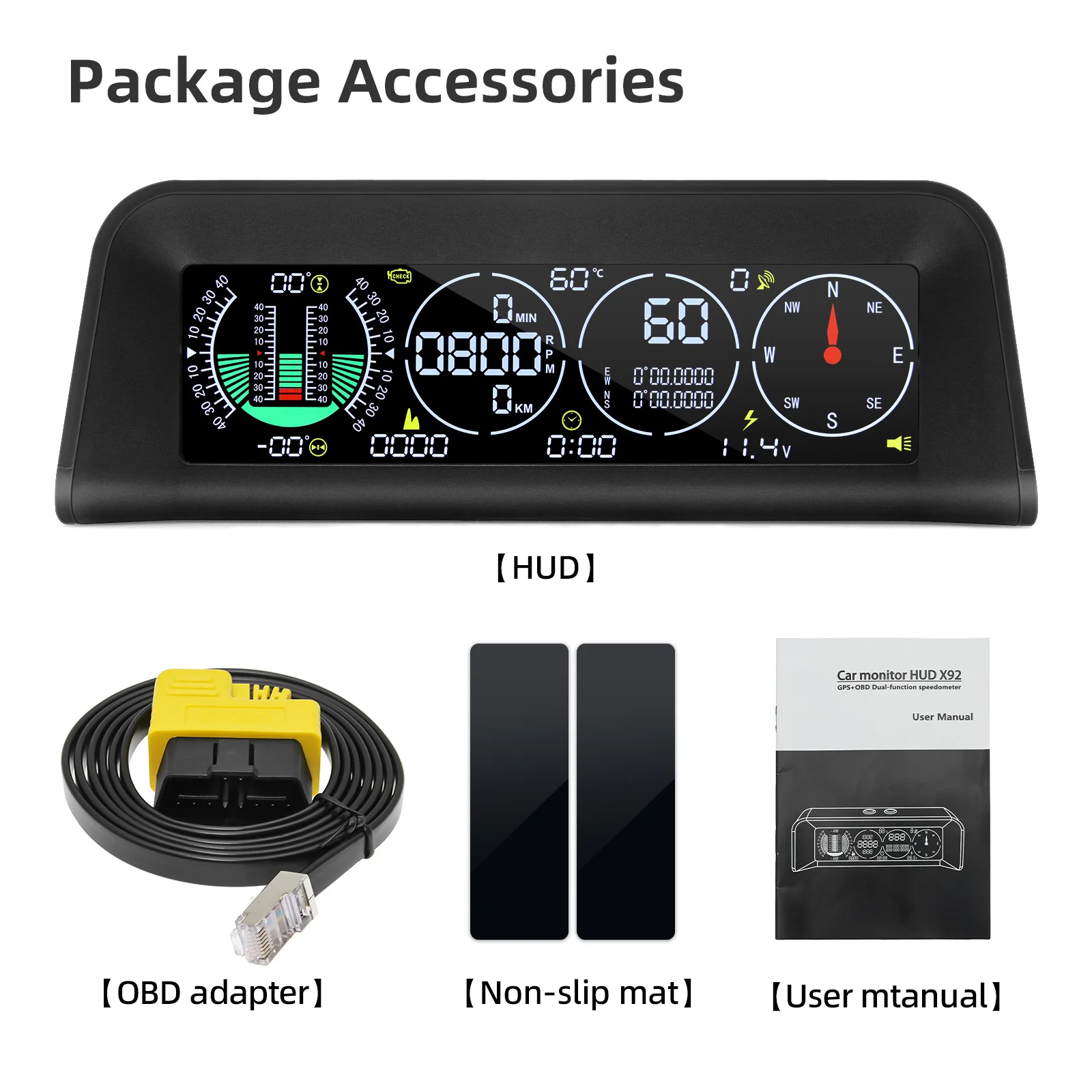 X92 OBD2 GPS Car Head Up Display Digital Speedometer Compass GPS Tire ...