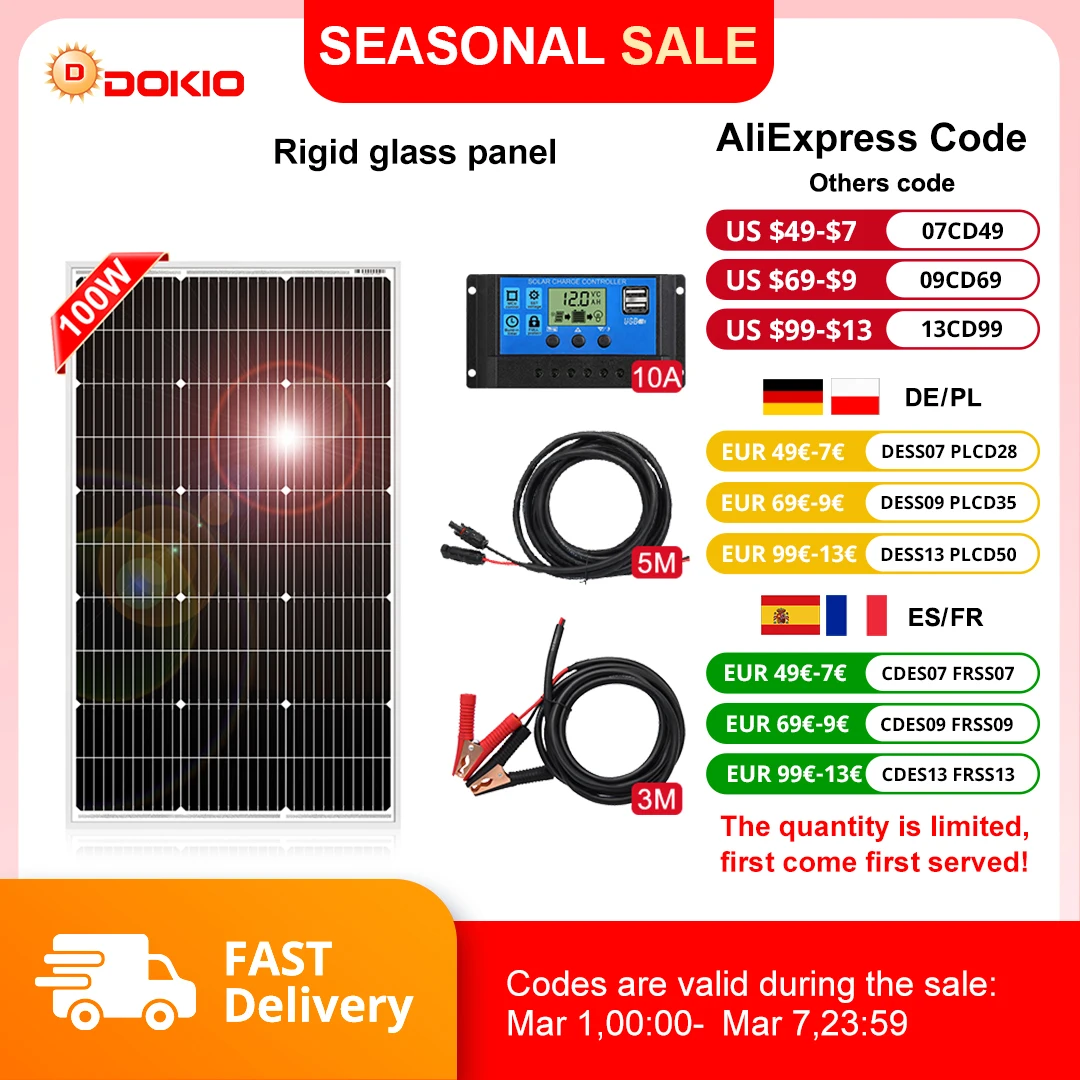 DOKIO-Kit de Panel Solar rígido para el hogar, dispositivo de carga ...