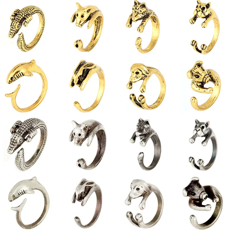 Vintage Animal Rings Punk Dog Lion Pig Leopard Tiger Rabbit Ring Gothic ...