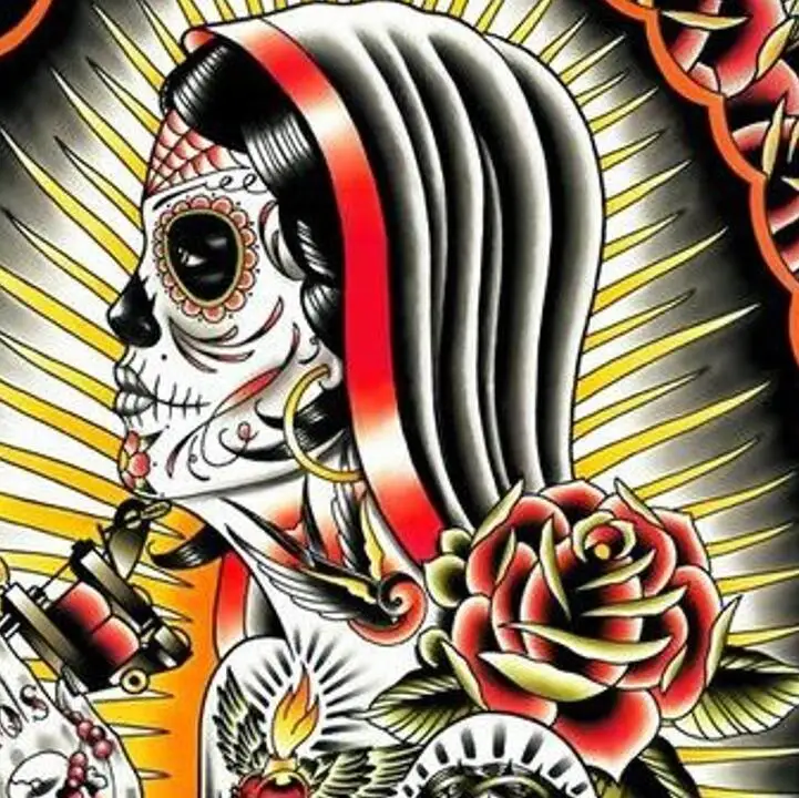 American Traditional Tattoo Sugar Skull