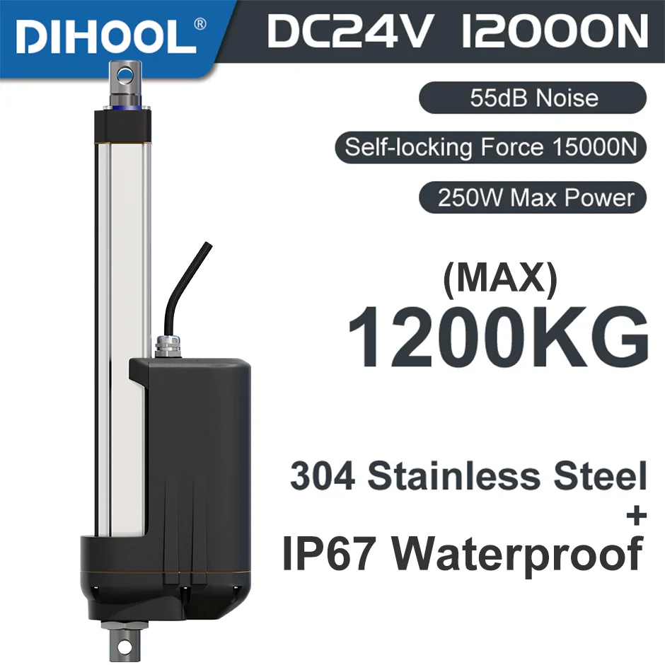 DIHOOL DHLA12000 Linear Actuator – 24V, 12000N (Max 1200kg), IP67, 50 ...