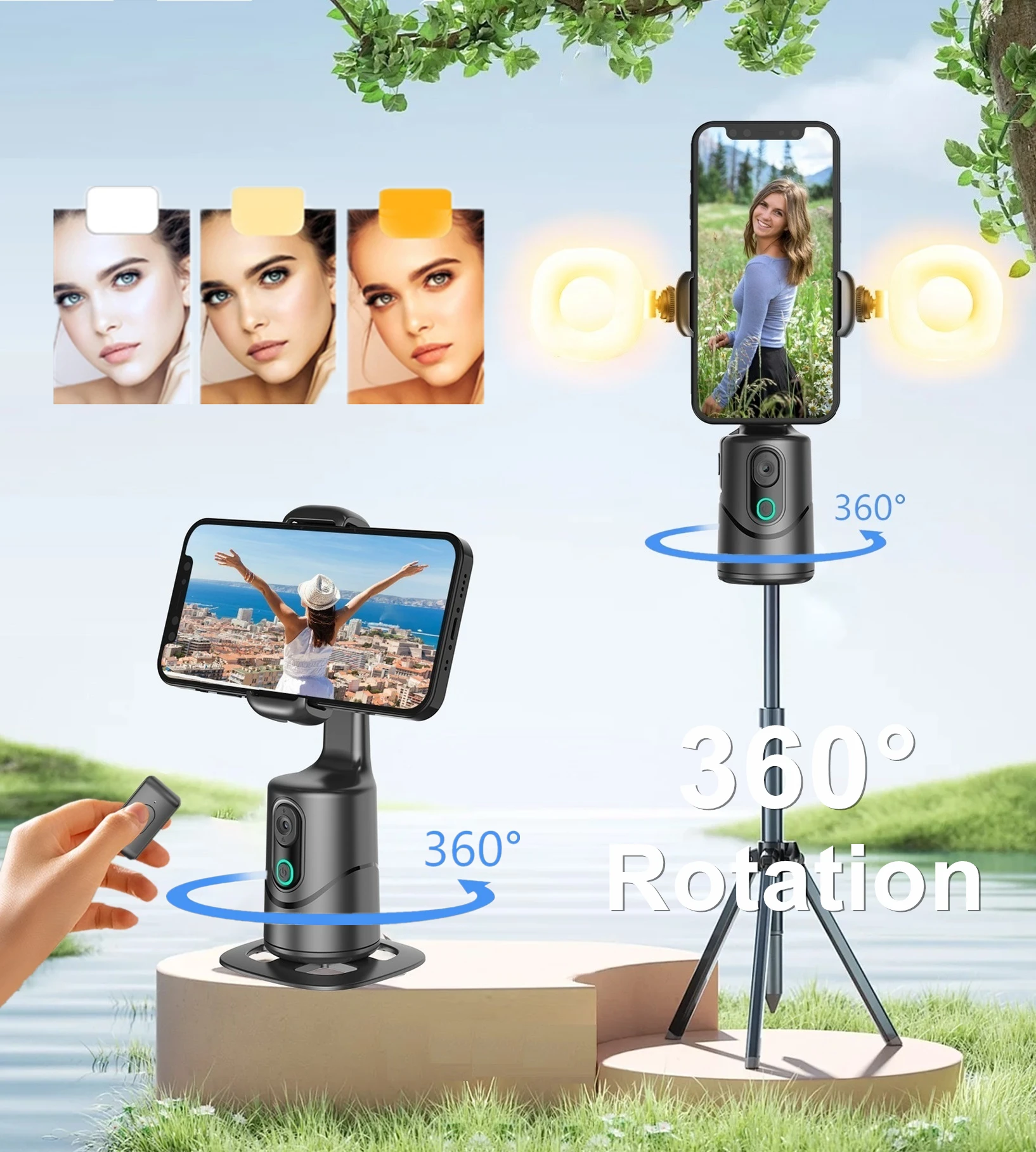 360-Rotation-Gimbal-Auto-Face-Tracking-Phone-Holder-Selfie-Stick ...