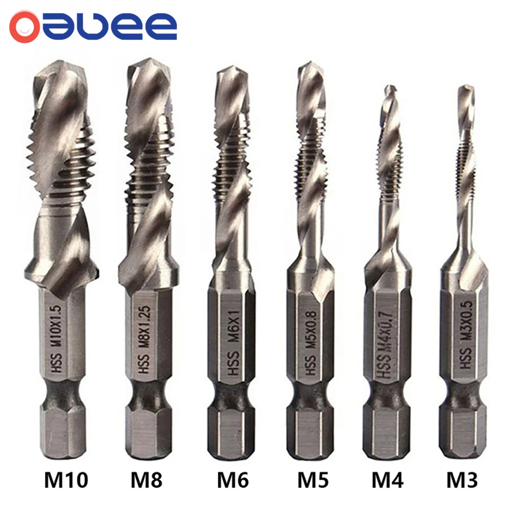 1/6pcs Tap Drill Bit Set Hex Shank Titanium Plated Hss Screw Thread Bit ...