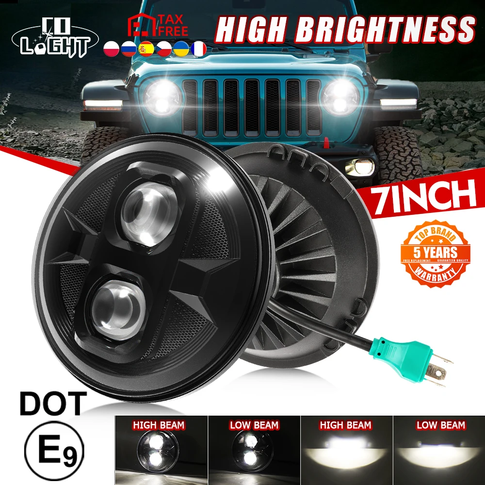 CO-LIGHT-7inch-Round-LED-HeadLight-Bulbs-18000LM-Motorcycle-LED ...