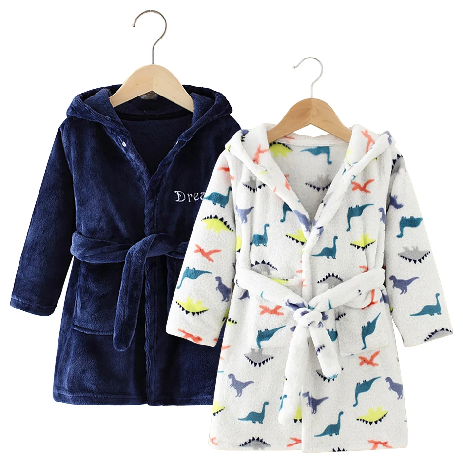 Cute Cartoon Fleece Hooded Kids Bathing Robes for Boys and Girls Soft ...
