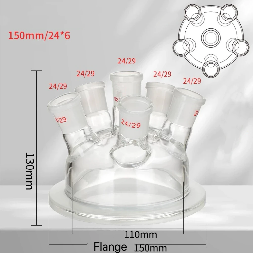 150mm Flange, 24/29 Joint, 6-Neck Glass Reactor Lid Six Necks Use for ...