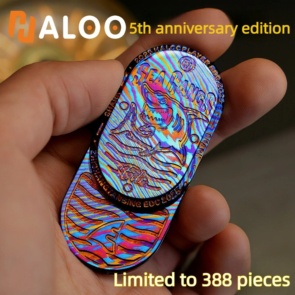 HALOOPLAYER EDC Sea Shark Rhythm Titanium Damascus Limited Edition ...