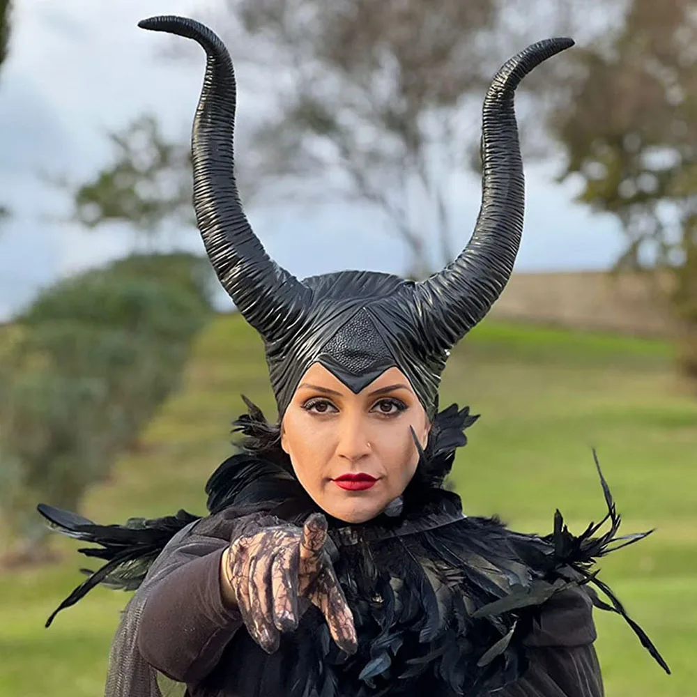 Black Queen Witch Demon Horns Hat Mask Cosplay Animal Headpiece ...