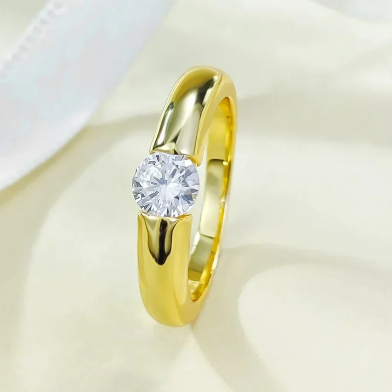 New-New-S925-Silver-Plated-Gold-Inlaid-5-0mm-Simulated-Diamond-European ...