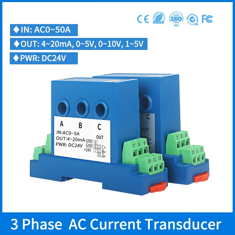 3 Phase Current Transmitter 4 20ma 0 5v 0 10v Analog output Perforated Three Phase Ampere Signal ...