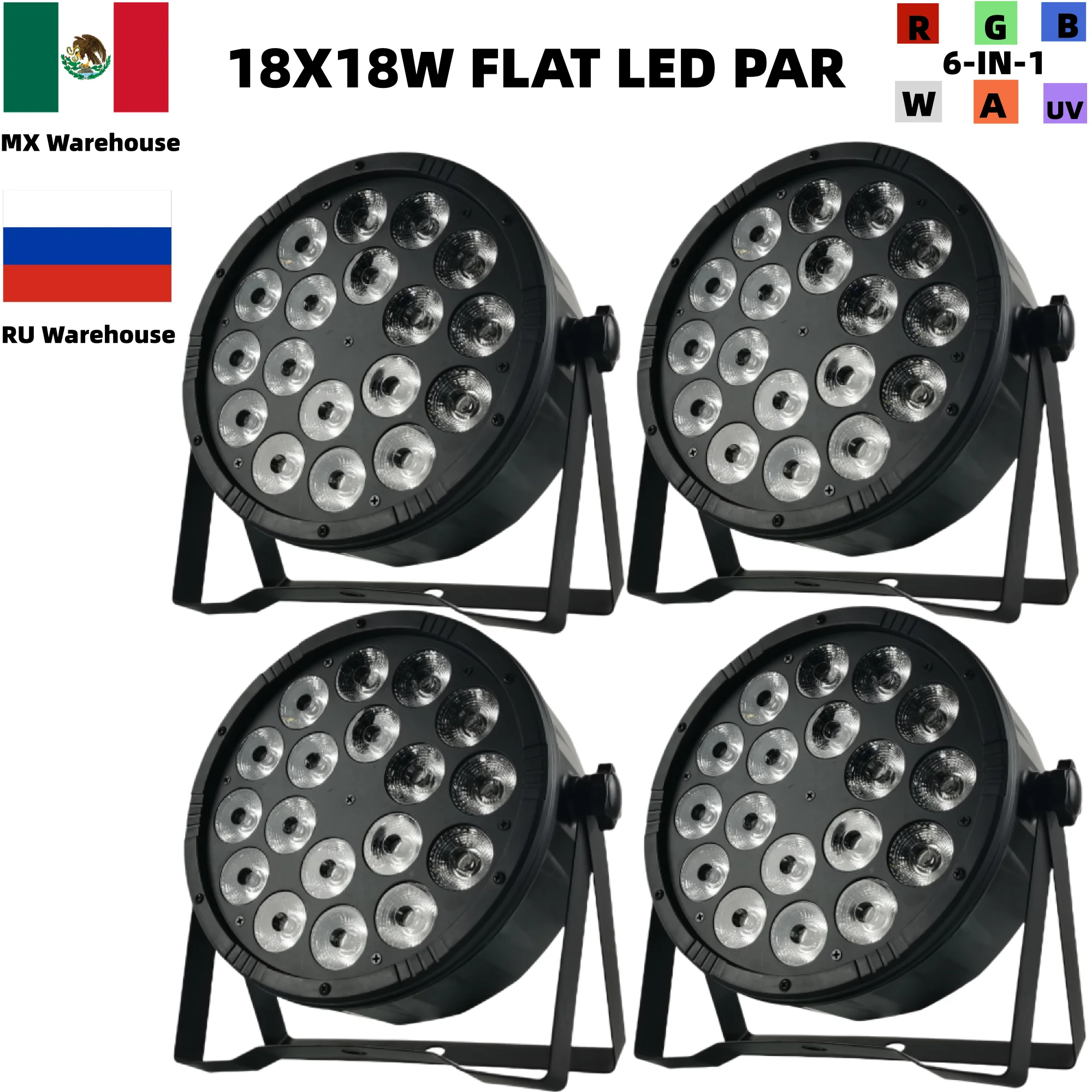 4pcs/ RGBWA+UV 6-in-1 LED PAR 18X18W PAR Light / disco light,par led ...