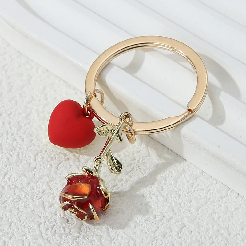 Pretty-Crystal-Rose-Keychains-Cute-Love-Hearts-Flowers-Plants-Key-Rings ...