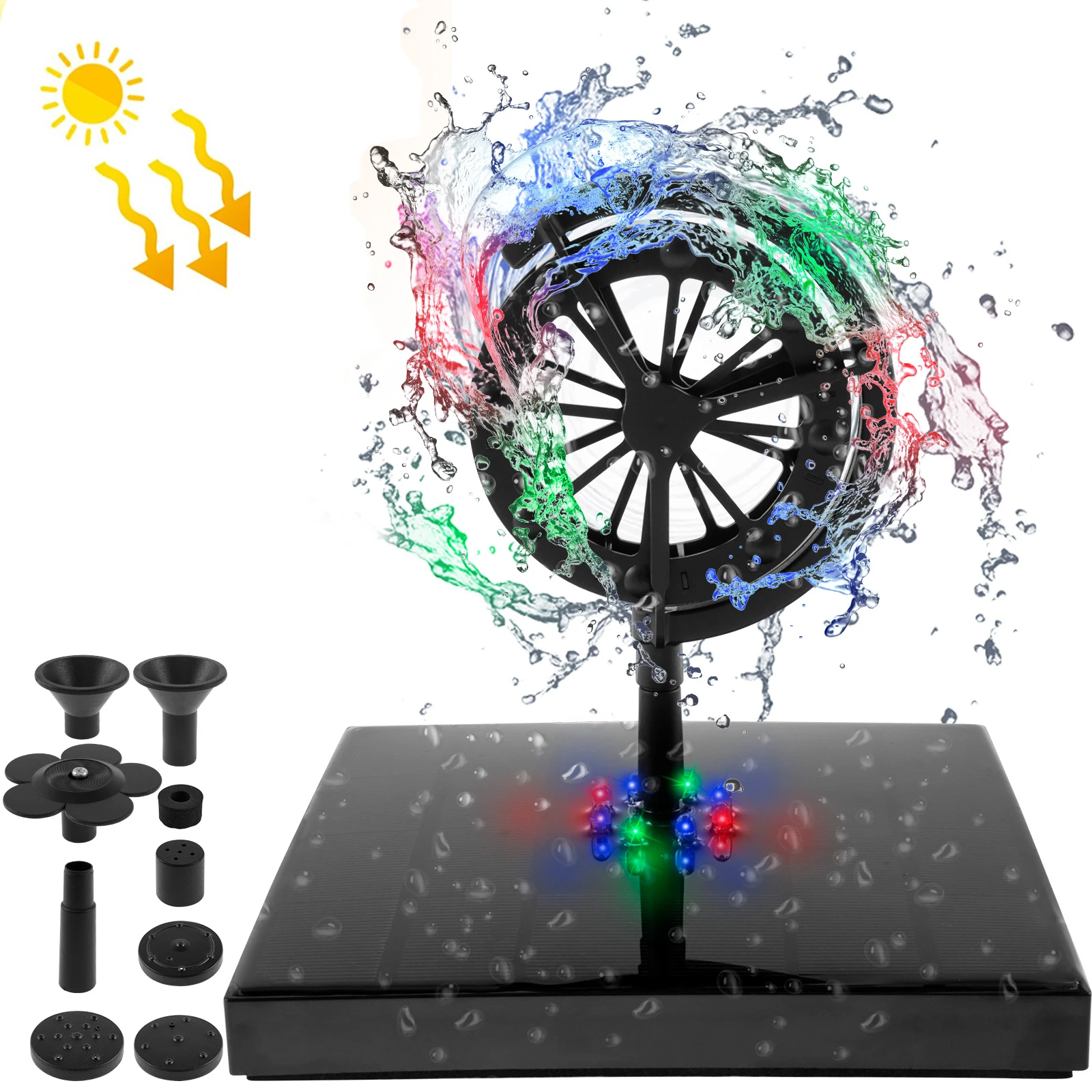 Color-LED-Solar-Rotating-Windmill-Fountain-4W-Light-Glow-Water-Pump-for ...