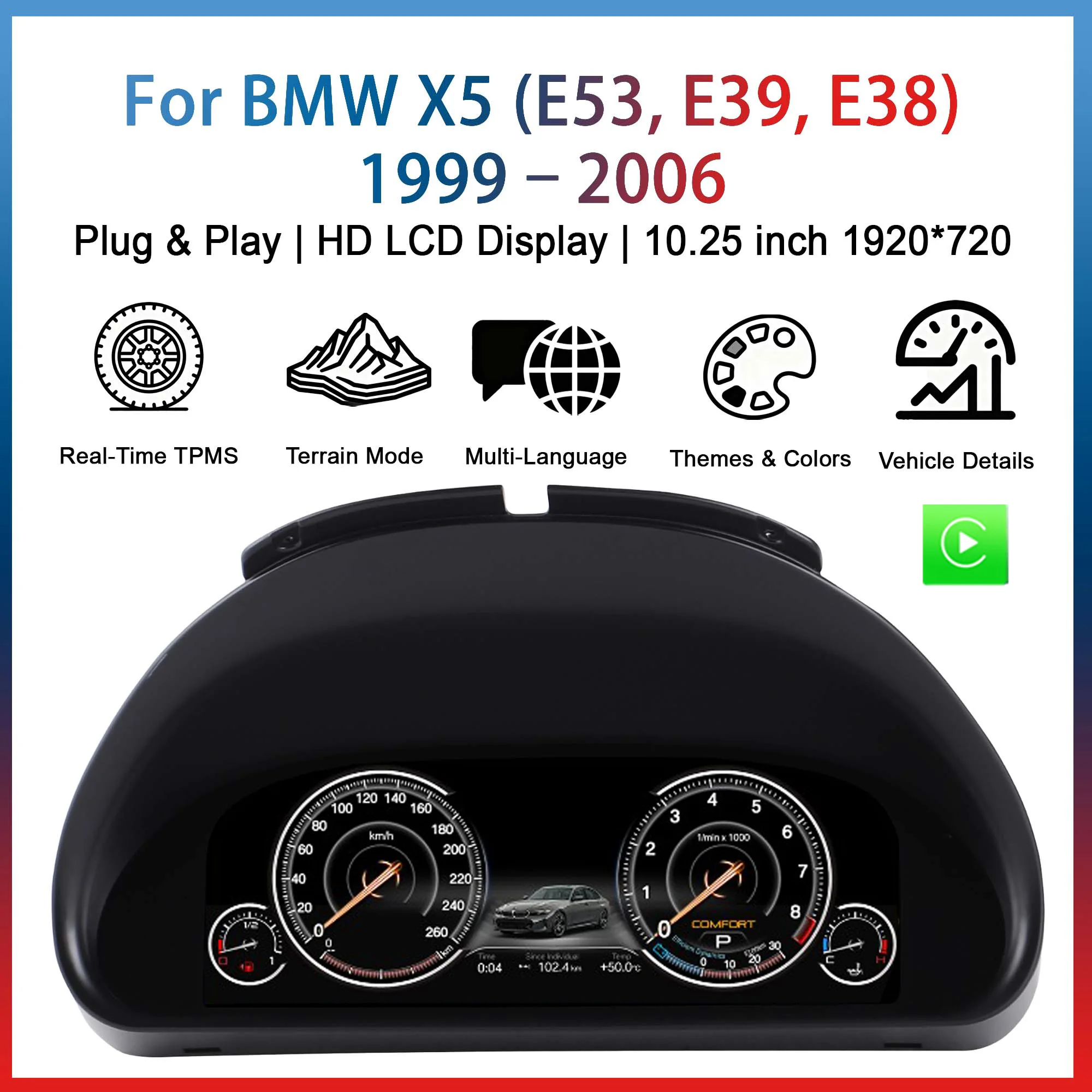 Digital instrument cluster for BMW X5 E53,E39,E38 1999-2006 Wireless ...