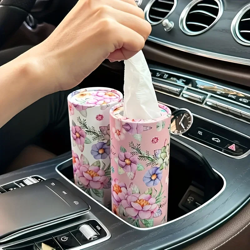 2pcs Flower Car Tissue Holder - Car Tissue Barrel Drawn Paper Printing ...