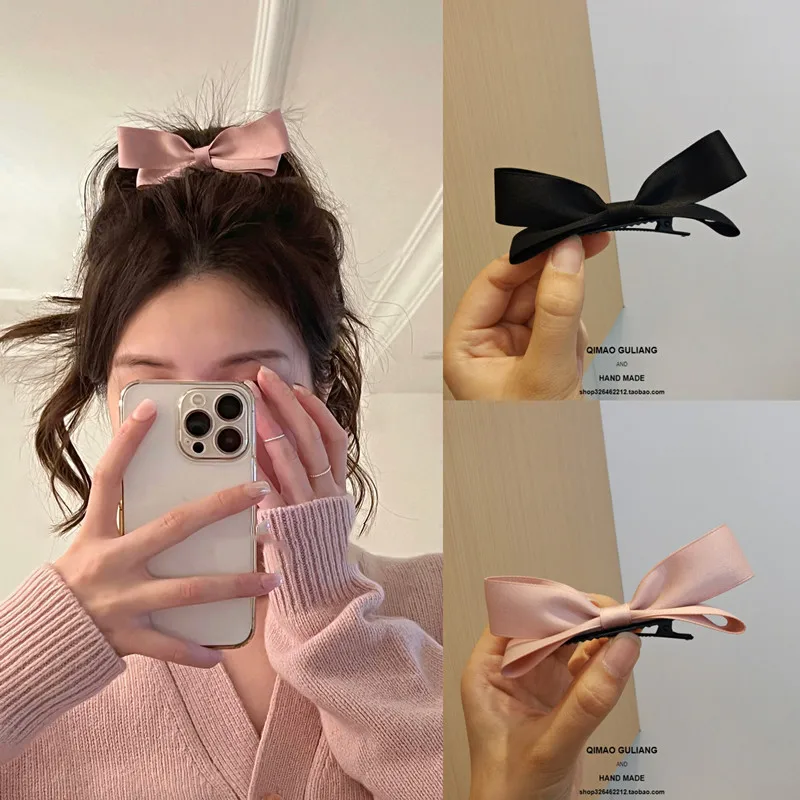 Cute Bow Three-Dimensional Small Hairclip Girl Pink Bang Clip Small Ear ...