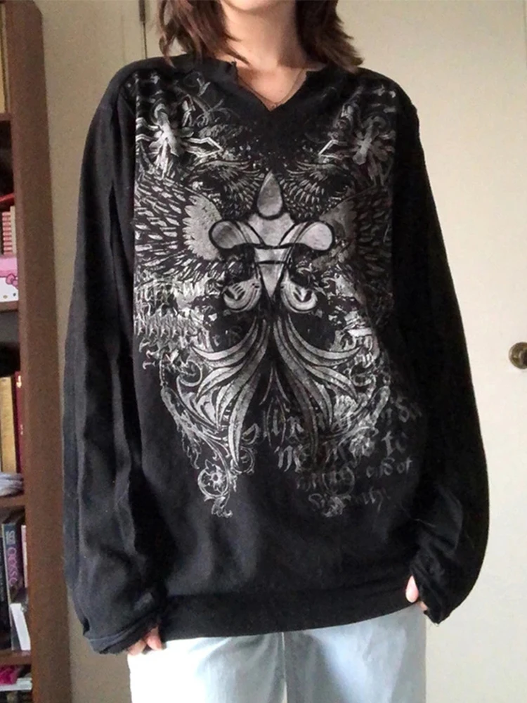 Gothic Graphic Print Loose Tshirts Casual Retro Grunge Fairycore Tops ...