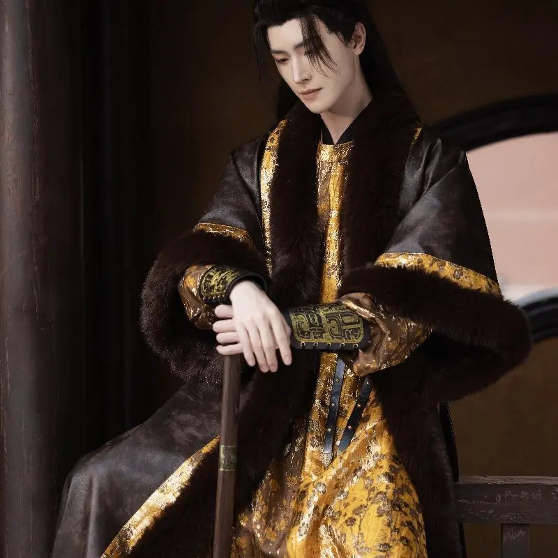 Chinese Hanfu Men Ancient Traditional Hanfu Leather Coat With Robe Male ...