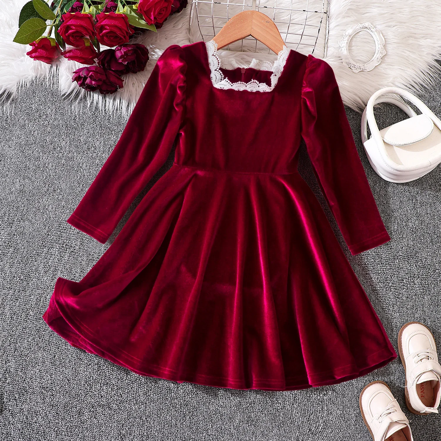 New-Princess-Girls-Velvet-Lace-Retro-Dress-Autumn-Winter-Solid-Kids ...