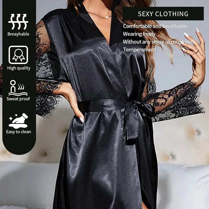 Sexy-Pajamas-Sleepwear-Lace-Hollow-Woman-Lace-Transparent-Cardigan ...