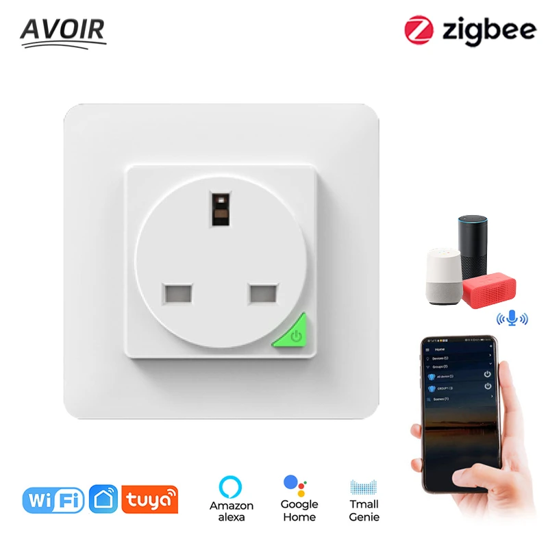 Avoir Zigbee White Plastic Panel Smart UK Wall Socket 220V Tuya ...