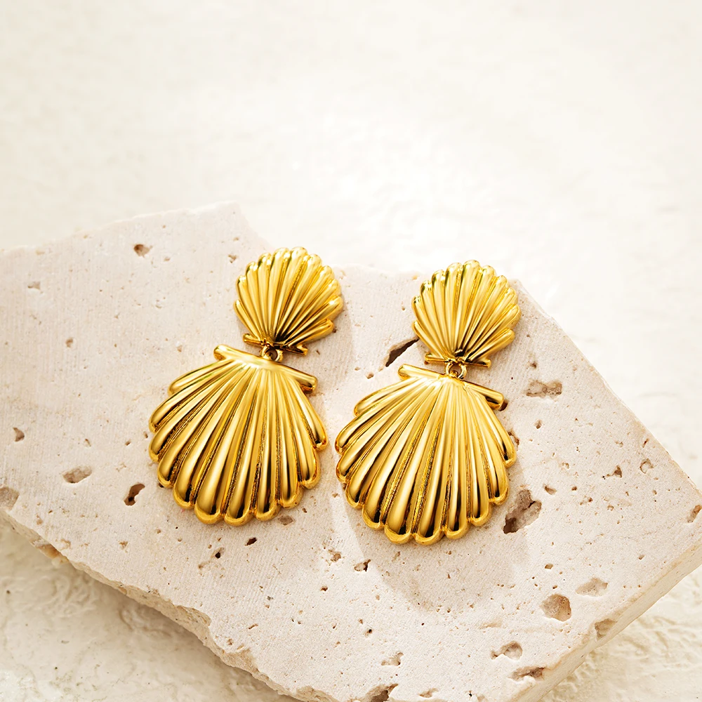 Shell Textured Metal Stainless Steel Drop Earrings Summer Beach Holiday ...
