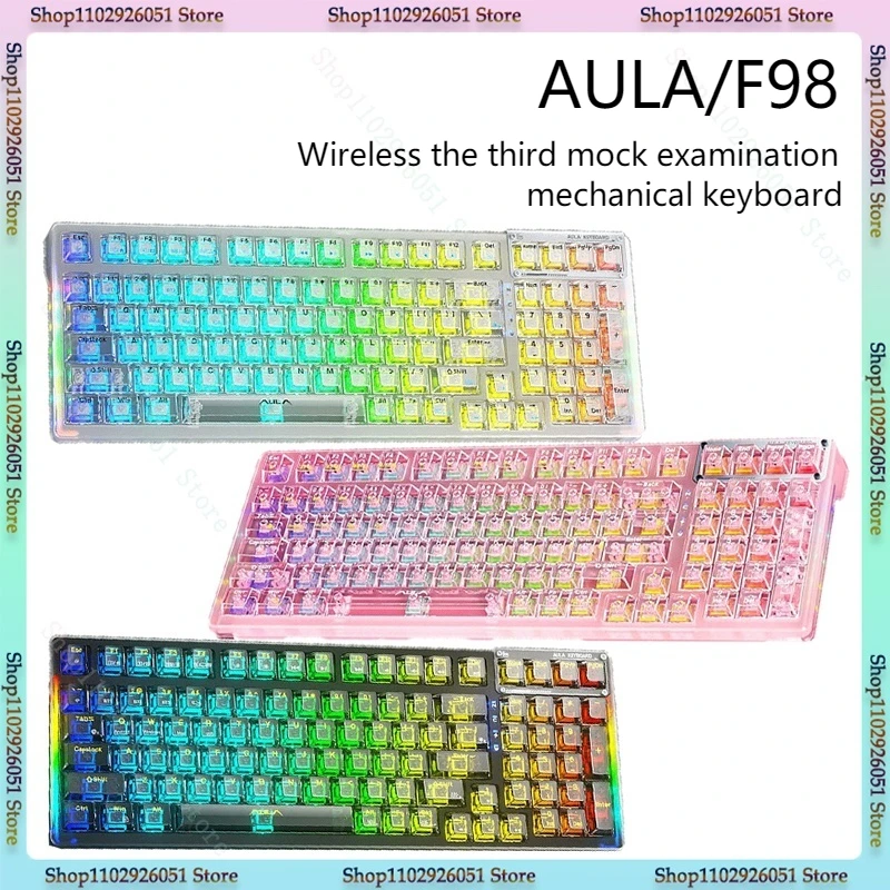 Aula-F98-Teclado-sem-fio-transparente-tr-s-modos-Hot-Swappable-bateria-independente-chave-do ...