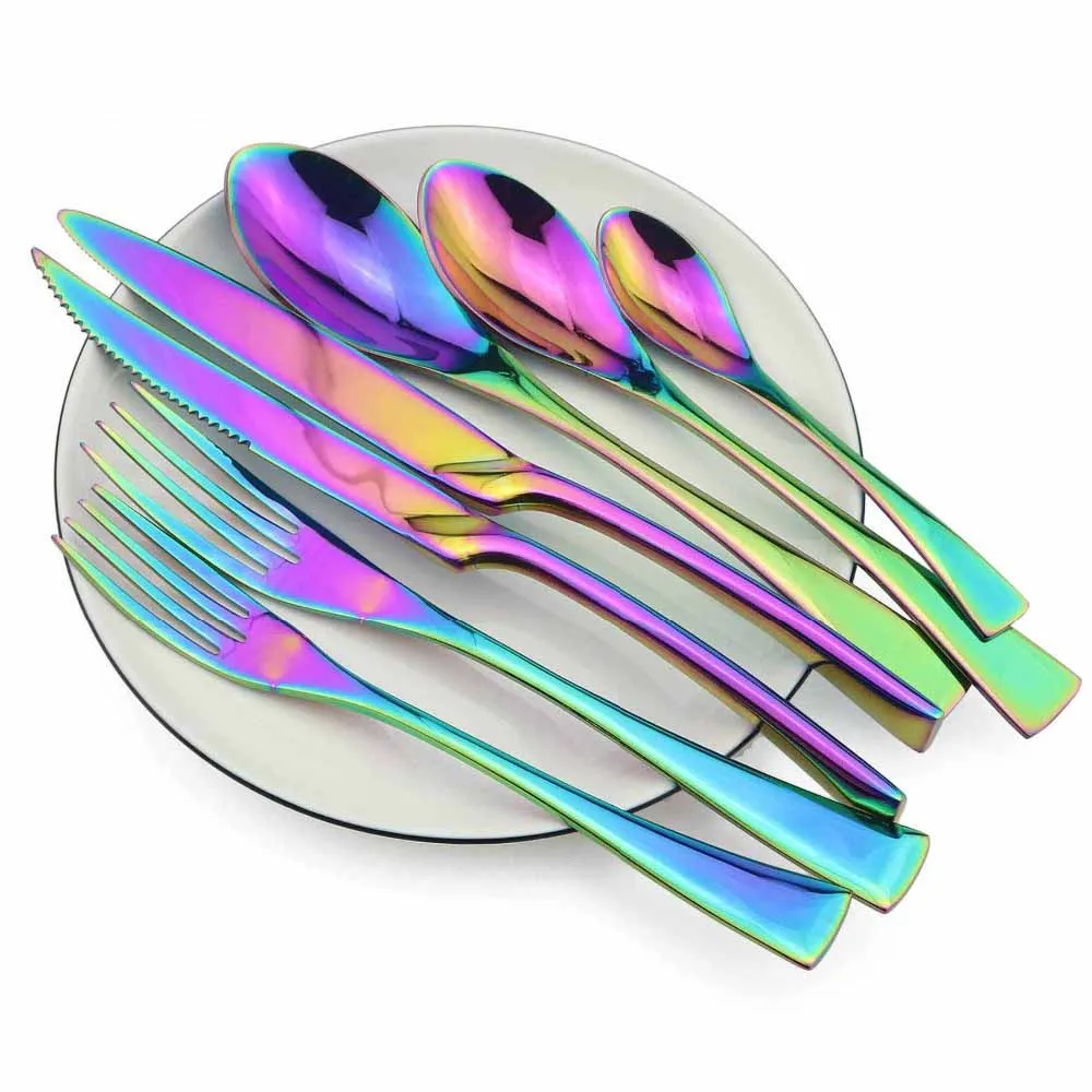 1-Pieces-Rainbow-Dinnerware-Set-Colorful-Mirror-Tableware-Set-Stainless ...
