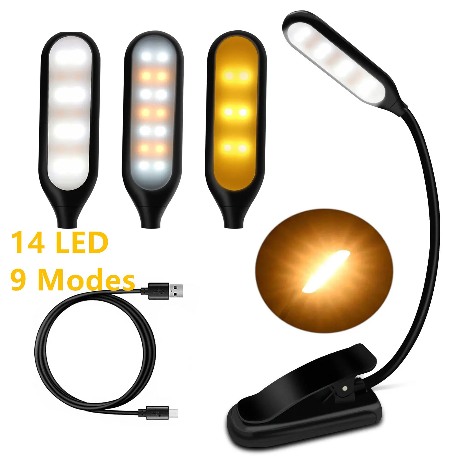 9Modes-LED-Book-Lights-Lamp-USB-Rechargeable-LED-Reading-Desk-Table ...