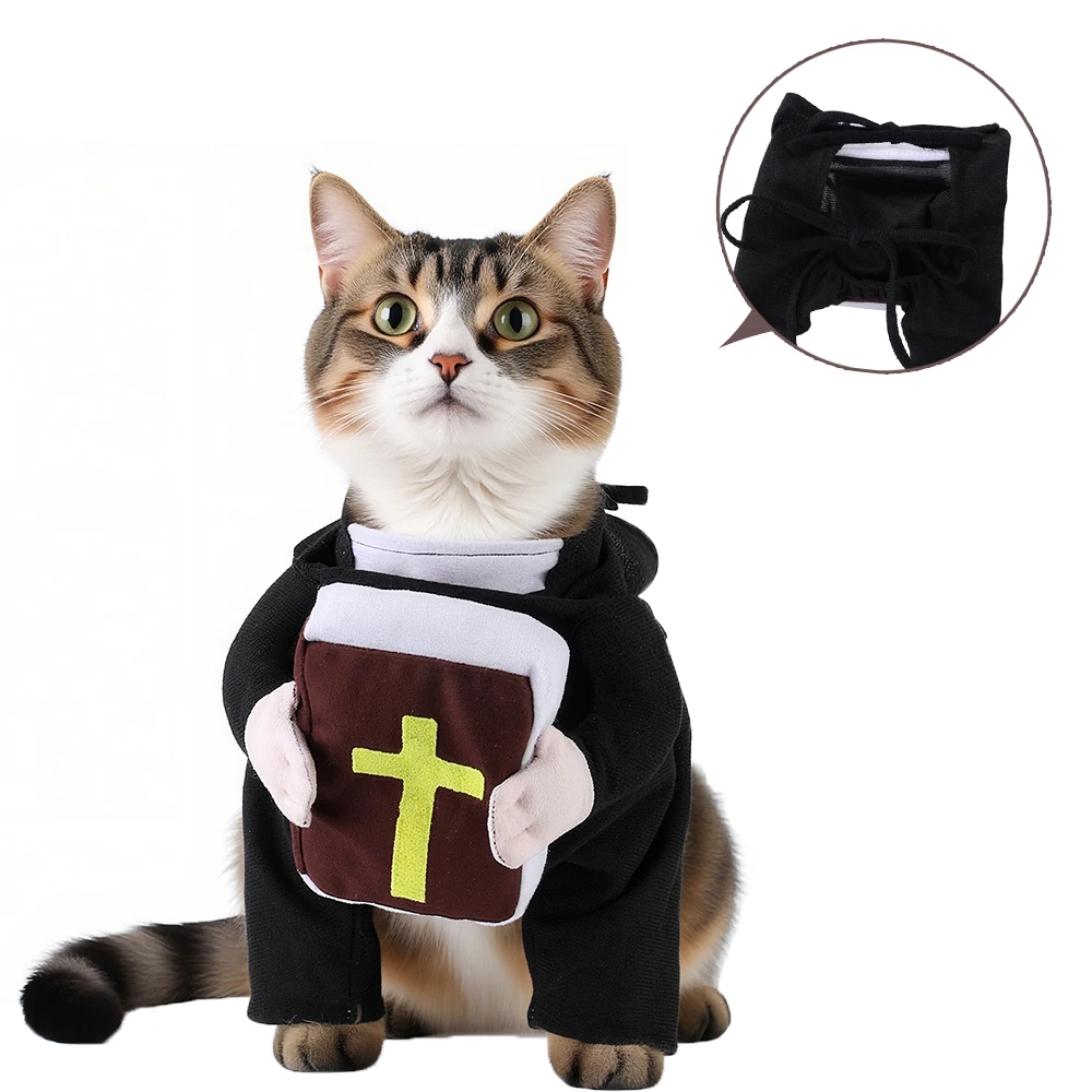 Funny Pet Halloween Costumes Cute Pastor Kitten Party Dress Up Apparel ...