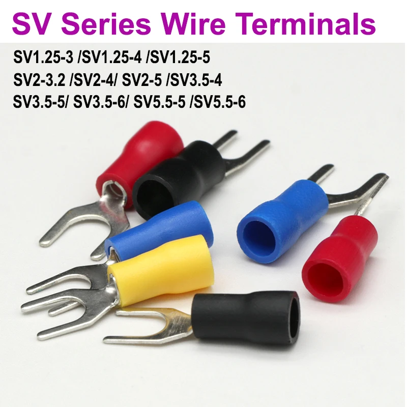 100Pcs-SV-Series-Wire-Spring-Terminal-SV1-25-SV2-U-Y-Fork-PVC-Insulate ...