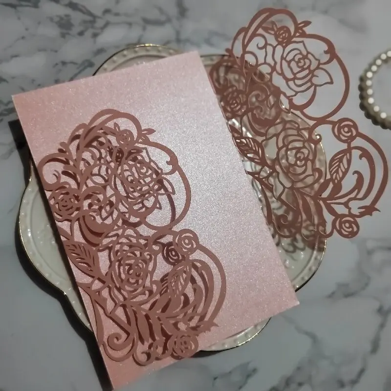 Customized Wedding Invitation Card,Elegant Laser Cut Rose Vine ...