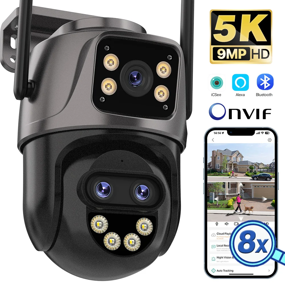 9MP-5K-PTZ-Outdoor-8X-Zoom-WiFi-Security-Camera-IP-HD-Three-Lens-Auto ...