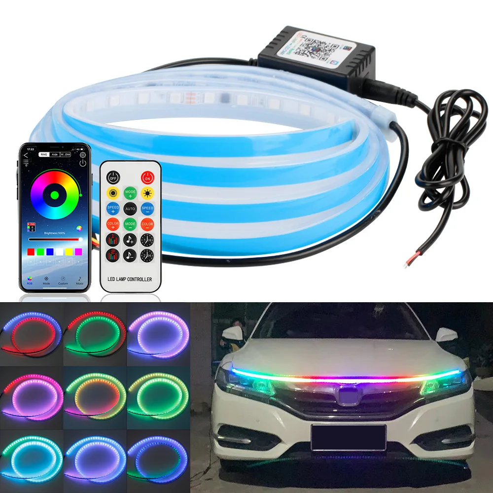Led Car Hood Lights RGB Colorful Stripe Drl Daytime Running Lights ...