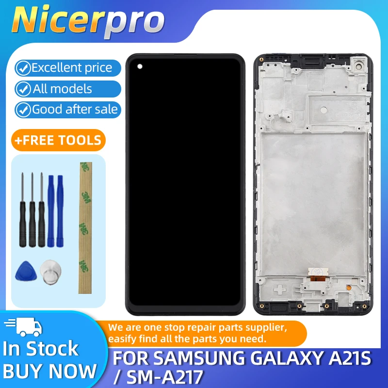 OEM LCD Screen Digitizer Full Assembly with Frame for Samsung Galaxy A21s / SM-A217 LCD Display ...