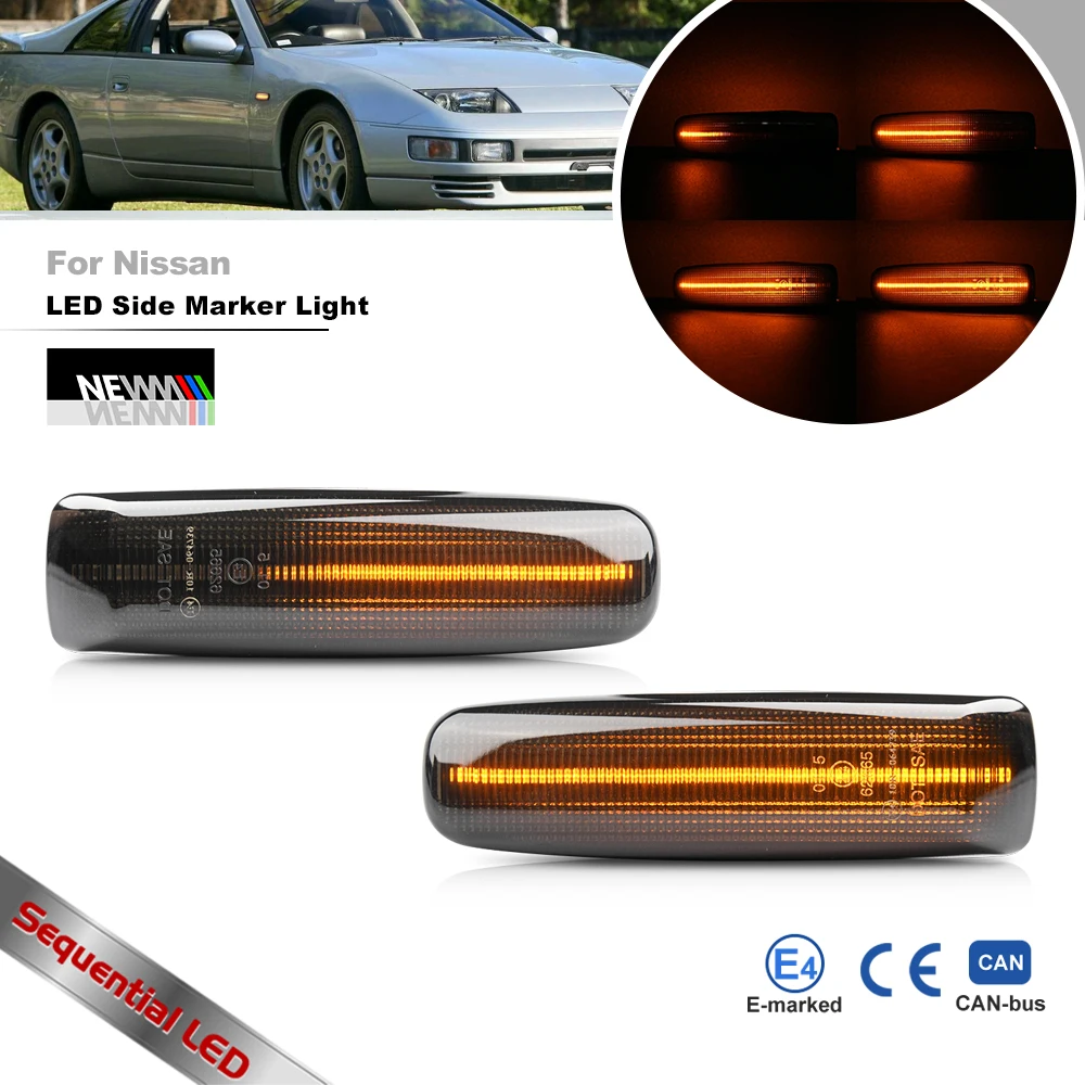 Smoke Sequential Amber Emblem Side Marker Light For Nissan 300ZX Z32 ...