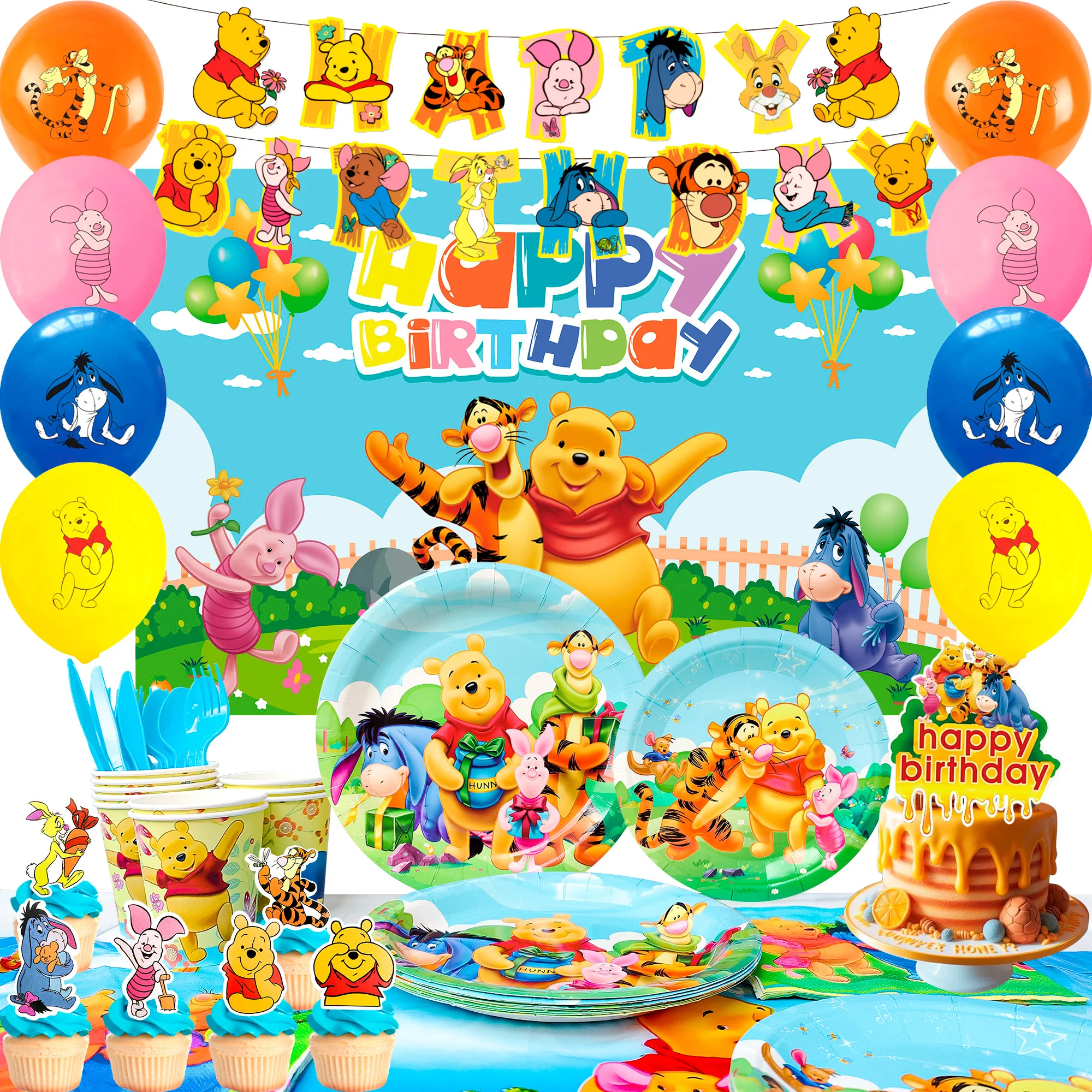 Winnie The Pooh Birthday Party Supplies, 112pcsInclude Happy Birthday ...