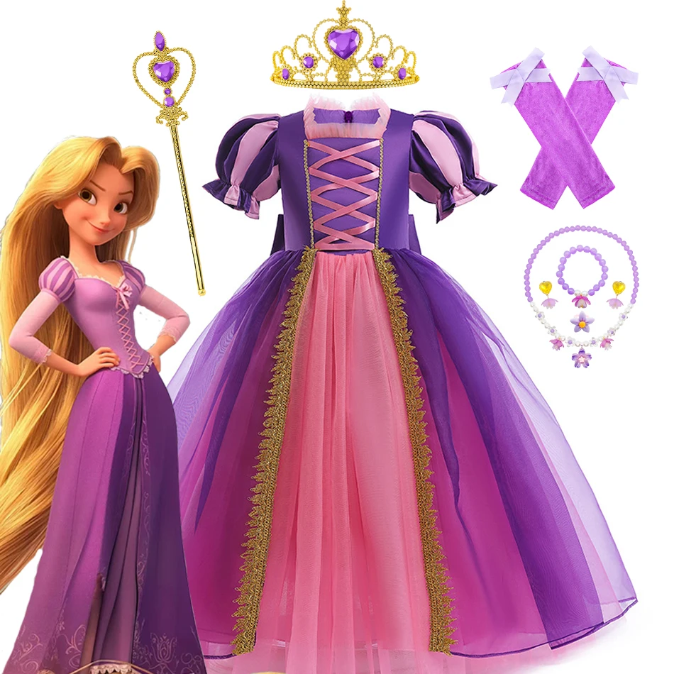 Disney-Rapunzel-Costume-Purple-Princess-Dress-Party-Fancy-Girls-Cosplay ...