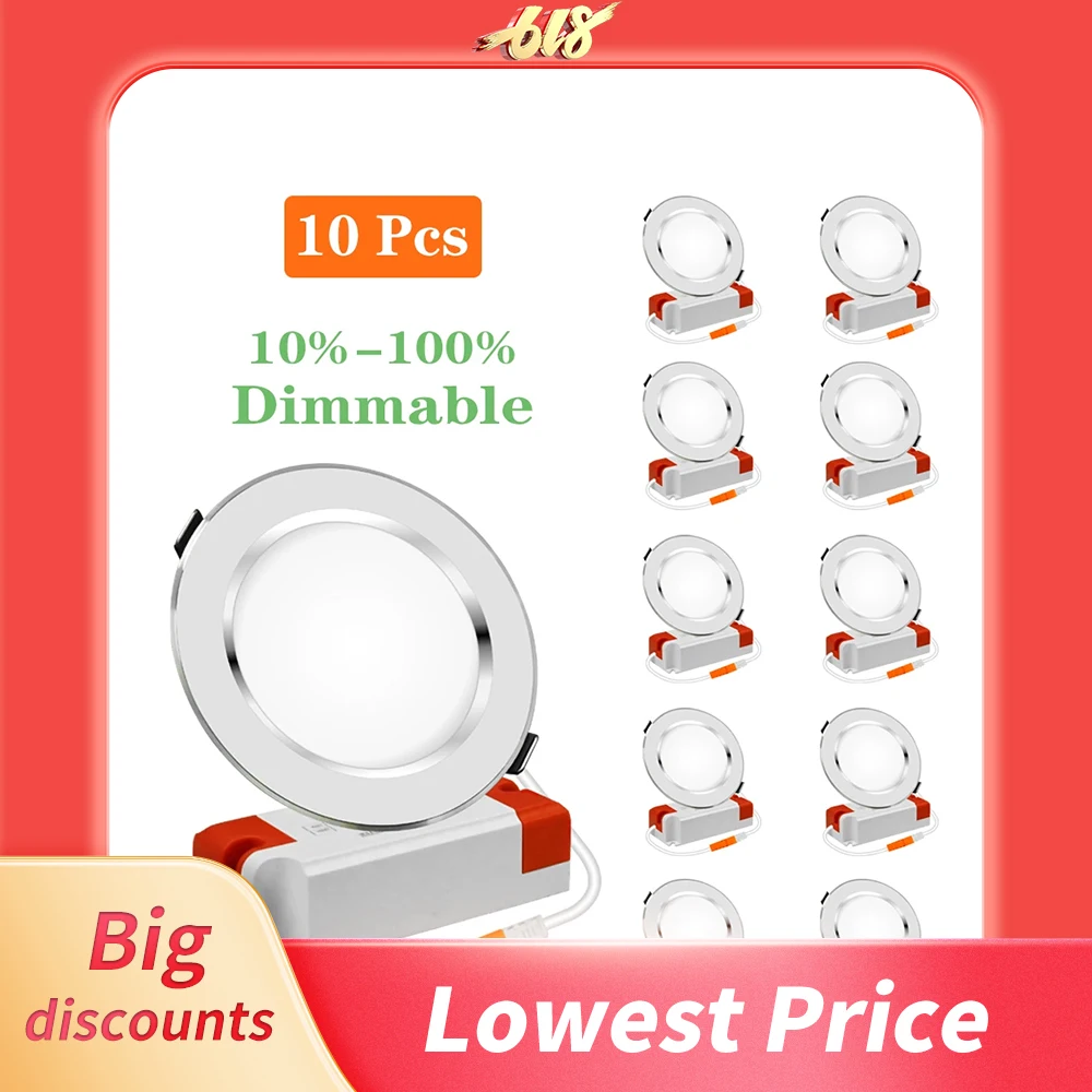 10PCS-LED-Downlight-Recessed-Ceiling-Lamp-5W-9W-12W-15W-Dimmable-Stepless-Dimming-Cold-white ...