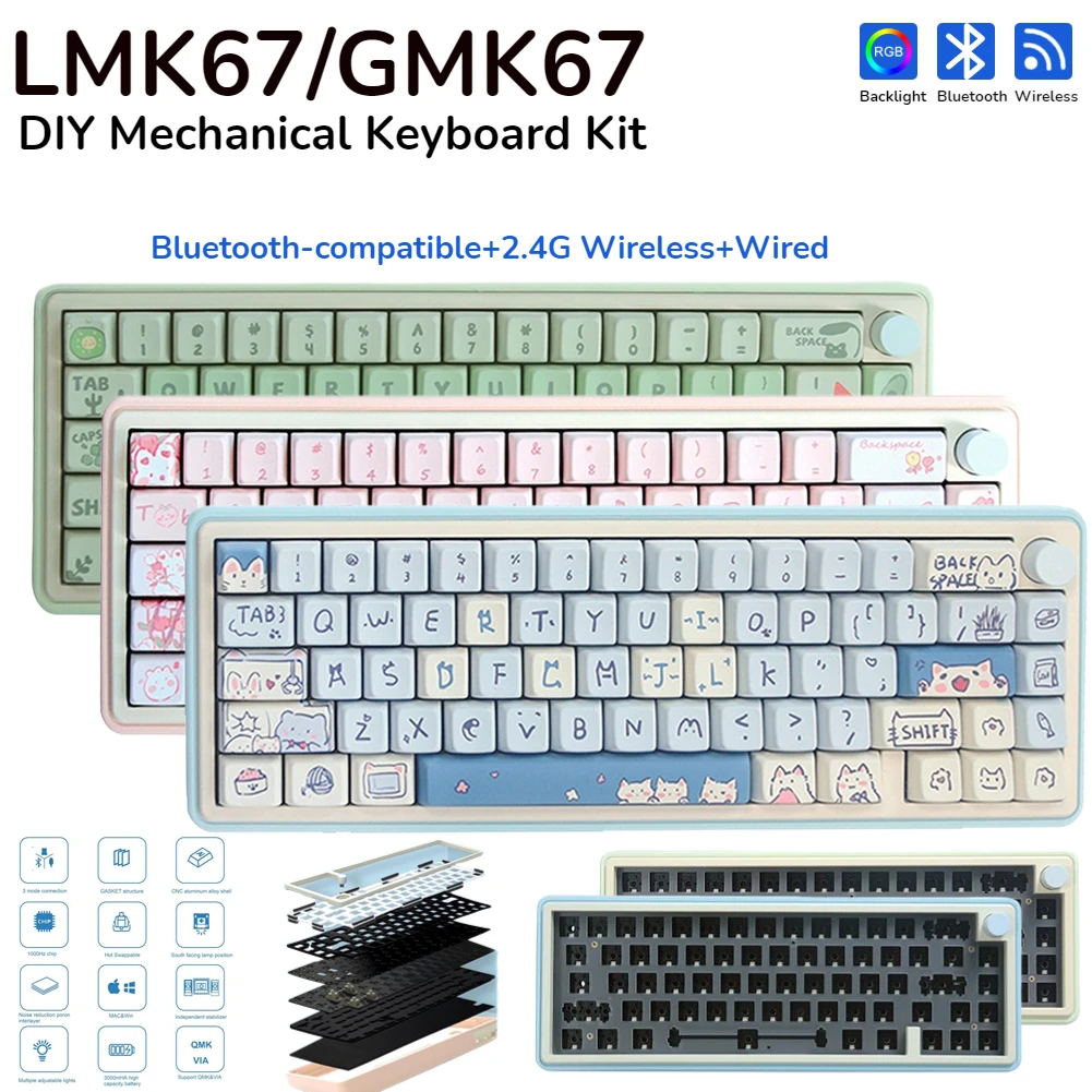 LMK67-kit de teclado mecánico personalizado, periférico con Bluetooth 2 ...